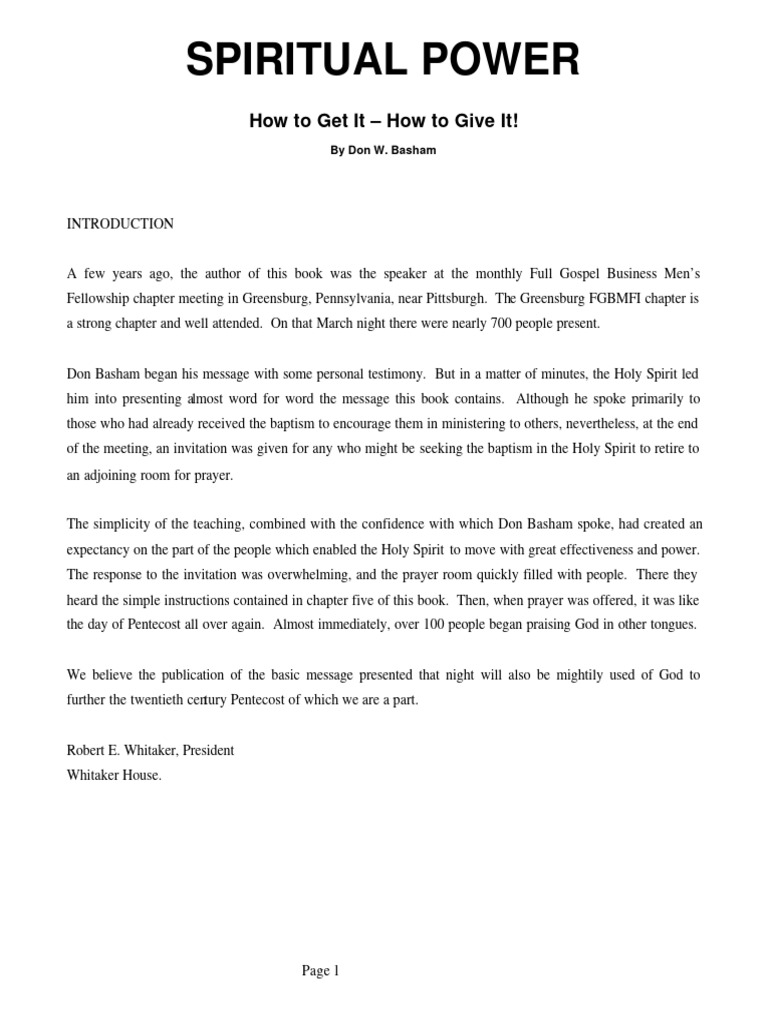 SPIRITUAL POWER Don Basham | PDF | Acts Of The Apostles | Baptism With ...