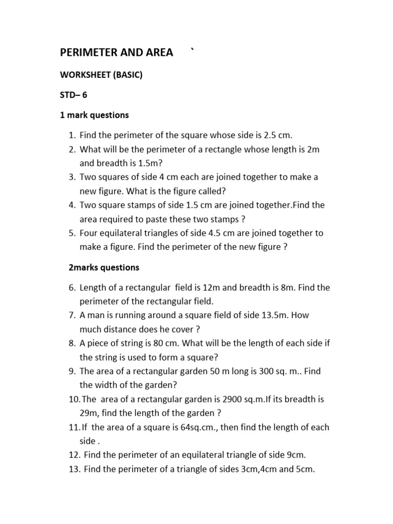 WS Cl-6 PERIMETER AND AREA | PDF | Length | Area