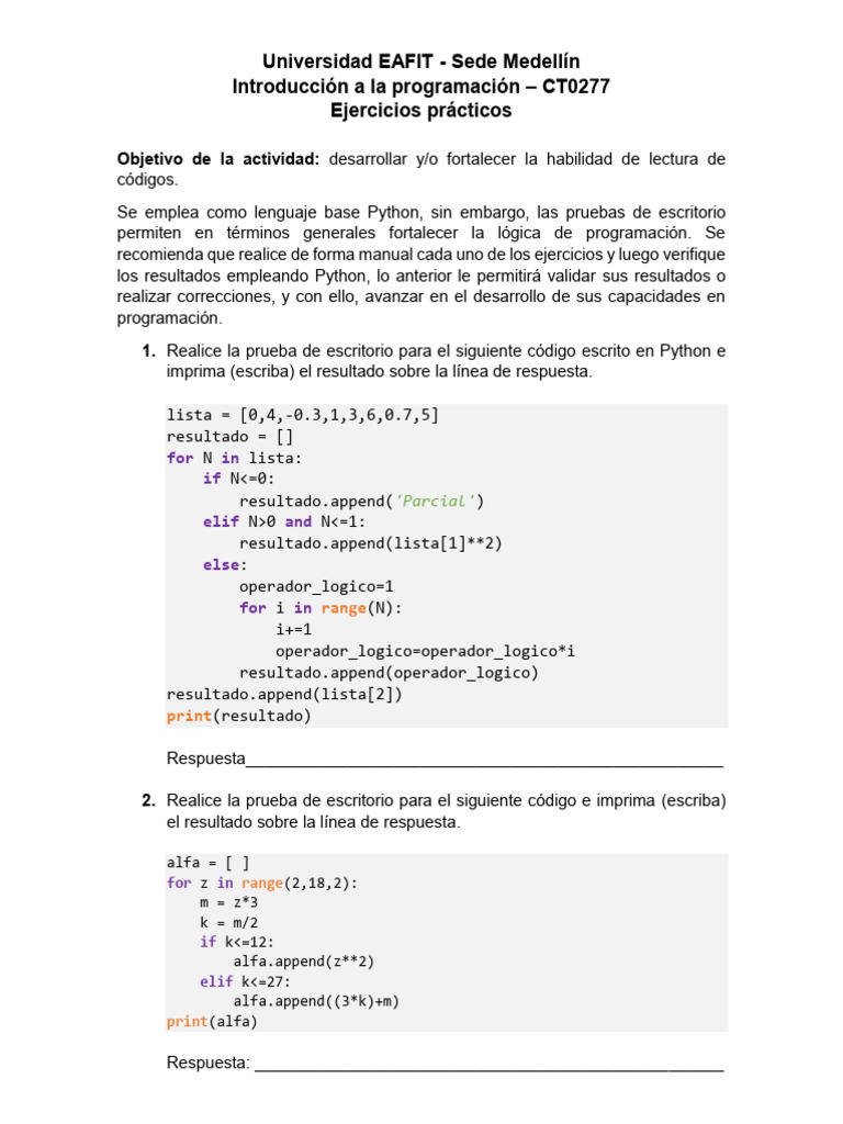 Ejercicios Practicos Bases Lenguaje 2024-1 | PDF | Python (lenguaje de programación ...