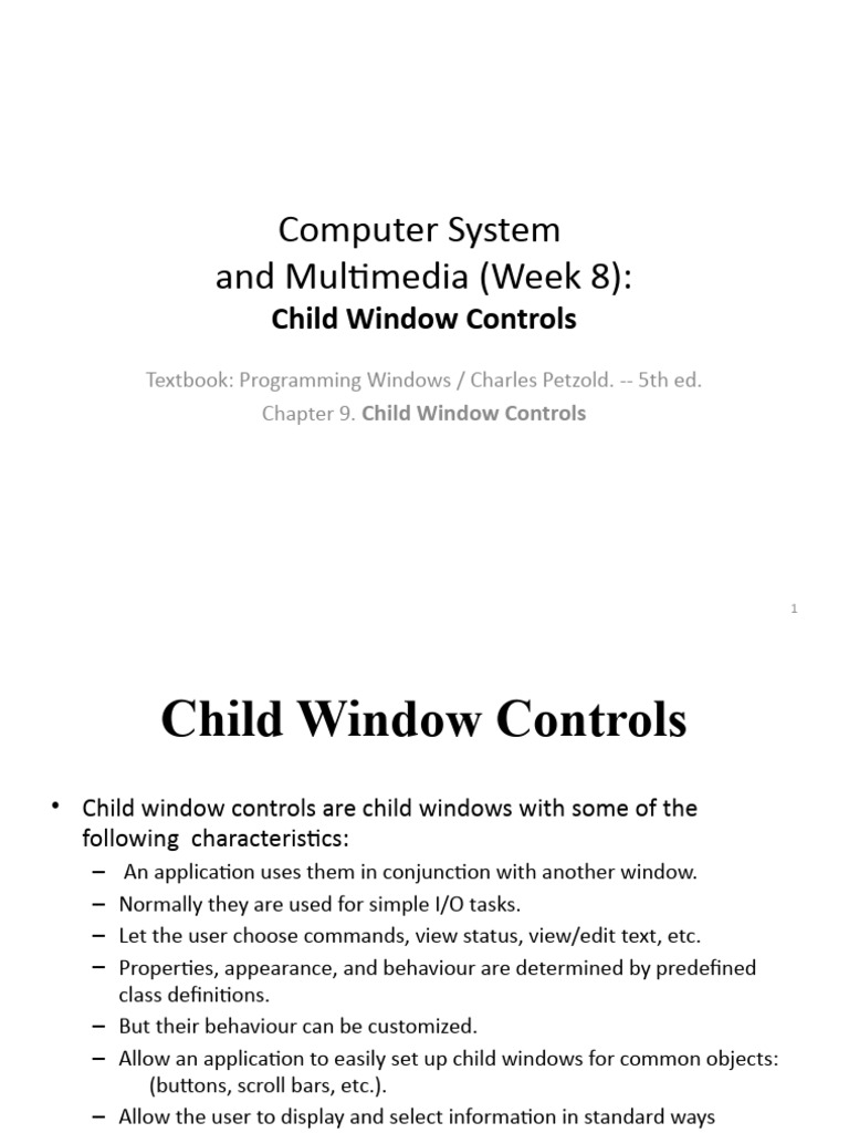 Week 8 - Child Window Controls | PDF | Window (Computing) | Microsoft Windows