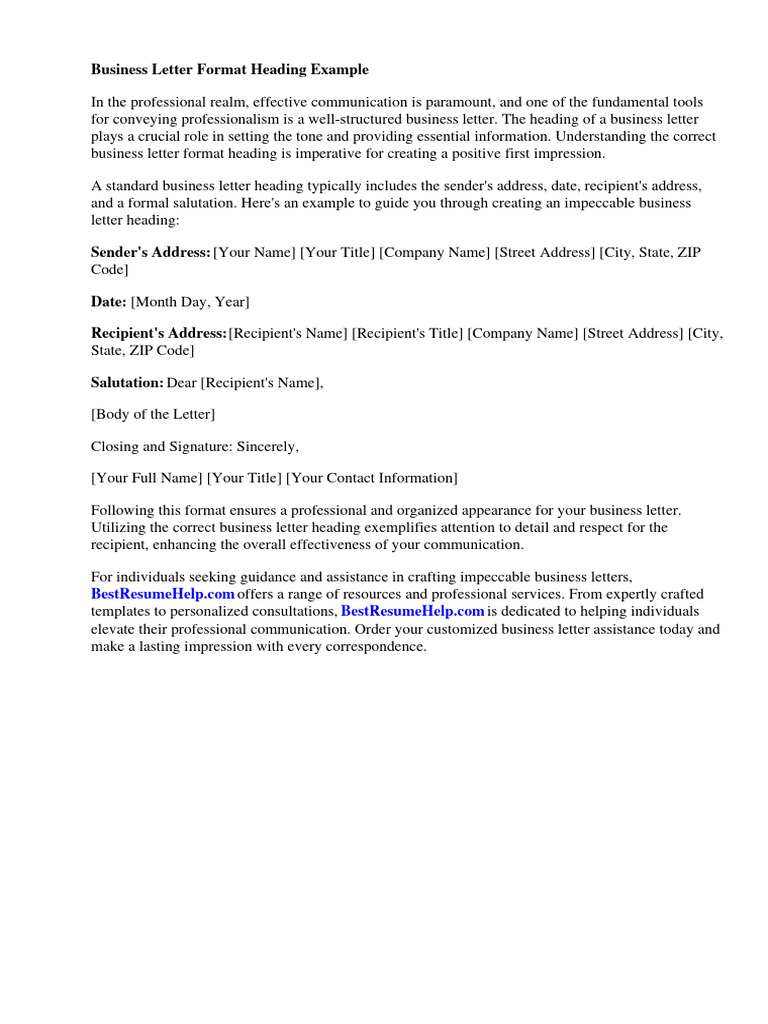Business Letter Format Heading Example | PDF | Communication | Information