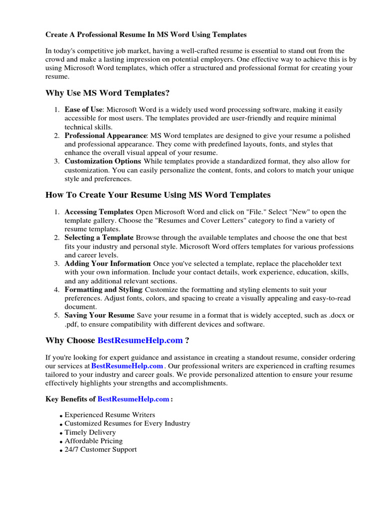 Create A Resume in Ms Word Using Template | PDF | Résumé | Microsoft Word Create A Resume in Ms Word Using Template | PDF | Résumé | Microsoft Word