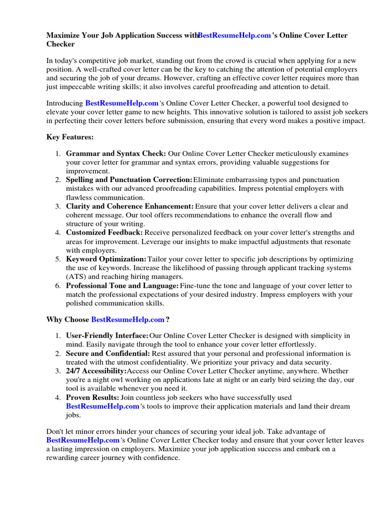Online Cover Letter Checker | PDF | Résumé | Proofreading