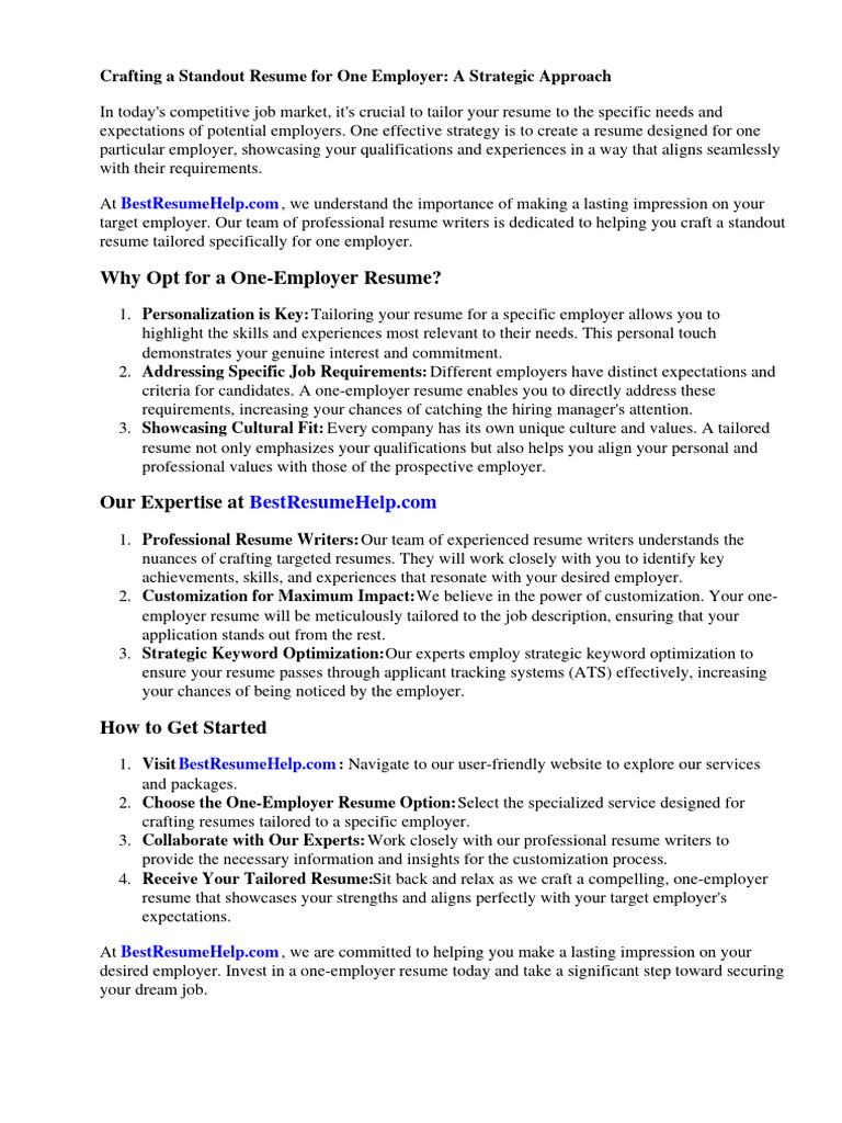 One Employer Resume Sample | PDF | Résumé | Employment