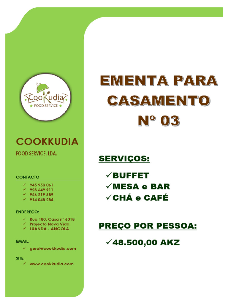 Menu de Buffet para Casamento Angolano | PDF | Fruto do mar | Alimentos