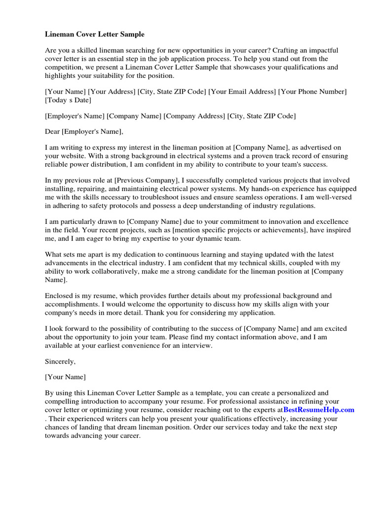 Lineman Cover Letter Sample | PDF | Résumé | Experience