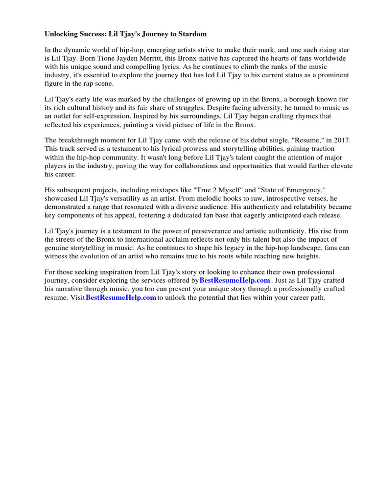 Lil Tjay Resume Lyrics | PDF | Hip Hop Music | Hip Hop