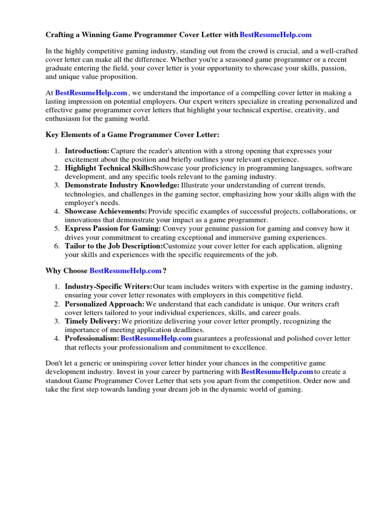 Game Programmer Cover Letter | Download Free PDF | System Administrator ...