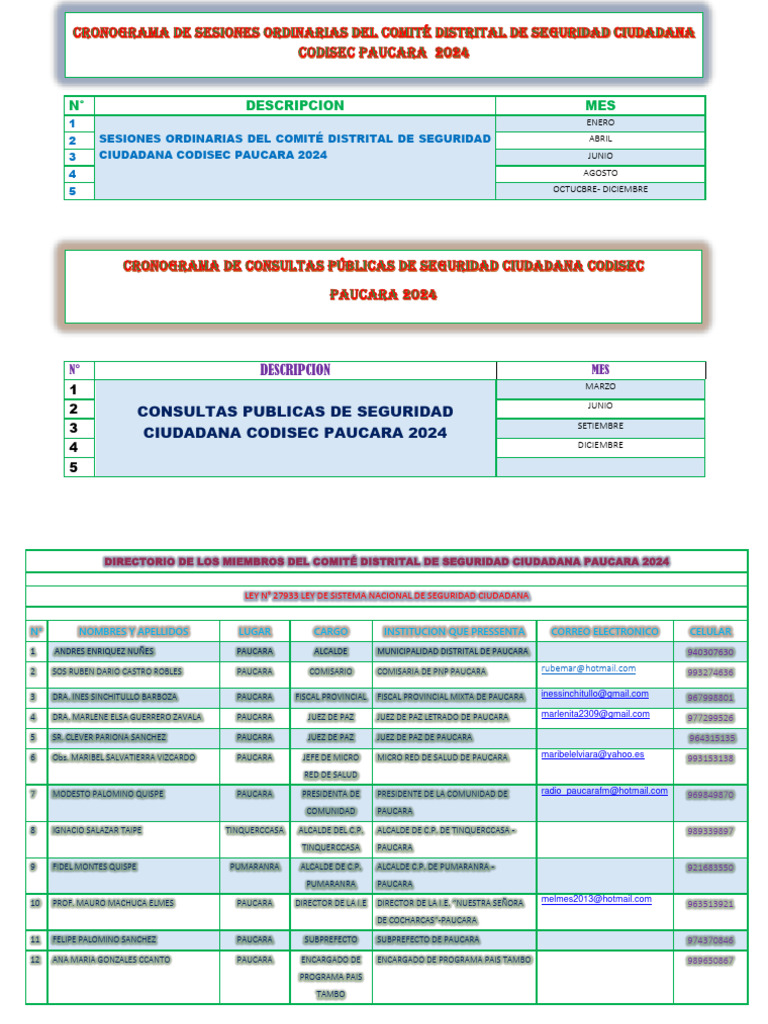 Cronograma y Directorio CODISEC 2024 | PDF | Gobierno