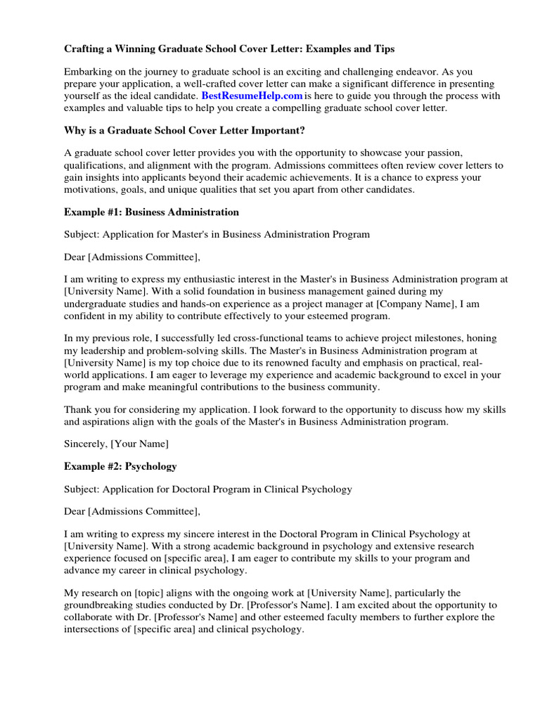 Graduate School Cover Letter Examples | PDF | Résumé | Psychology