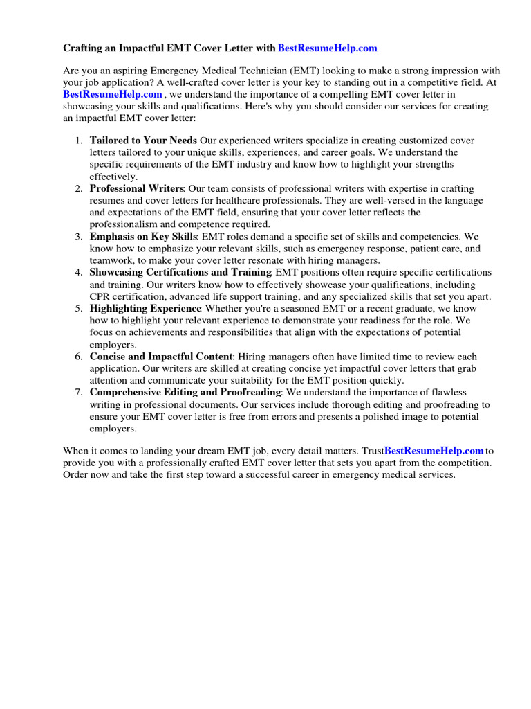 Emt Cover Letter | PDF | Emergency Medical Technician | Emergency ...