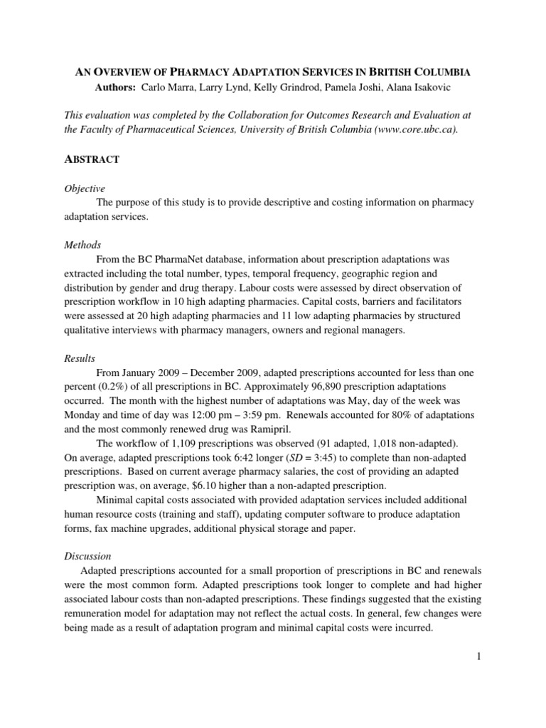 Core Adaptation Overview | PDF | Pharmacy | Medical Prescription