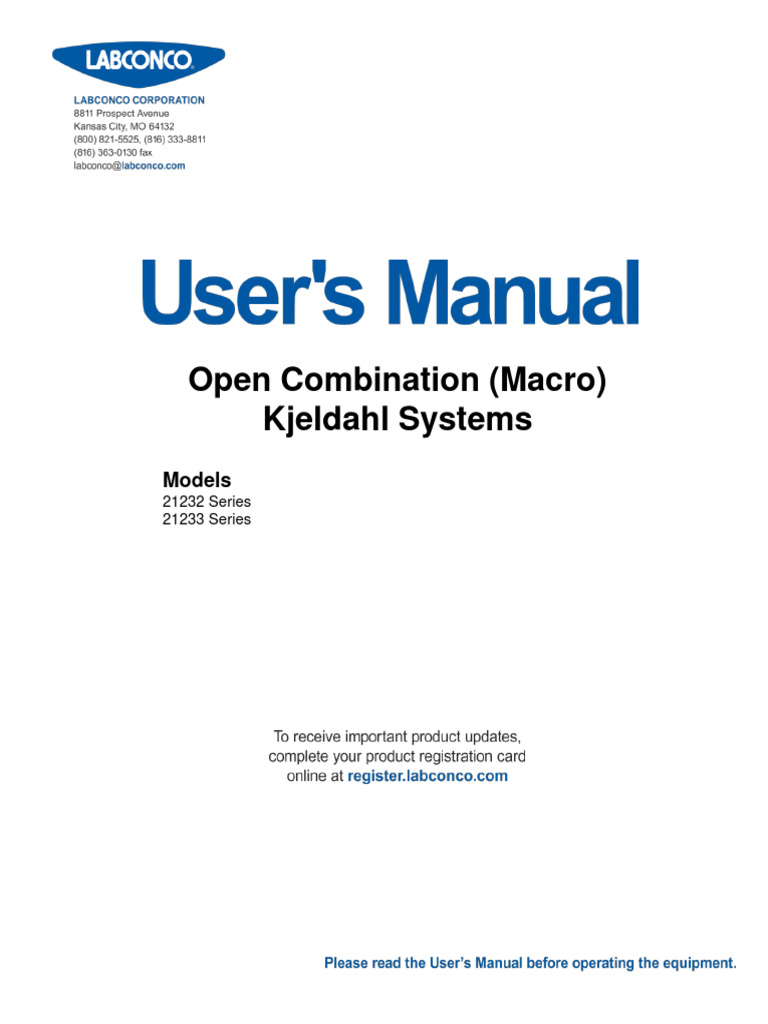 Labconco-2081400 Rev X Open Combination Kjeldahl Systems User Manual | PDF | Duct (Flow ...