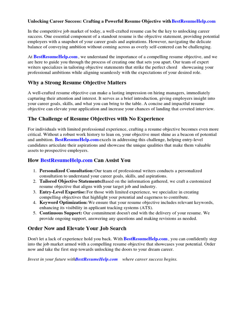 Resume Objective No Experience | Download Free PDF | Résumé | Experience