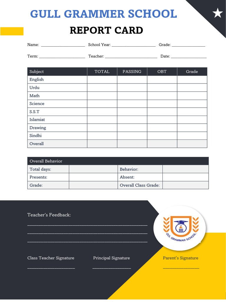 High School Report Card Template | PDF