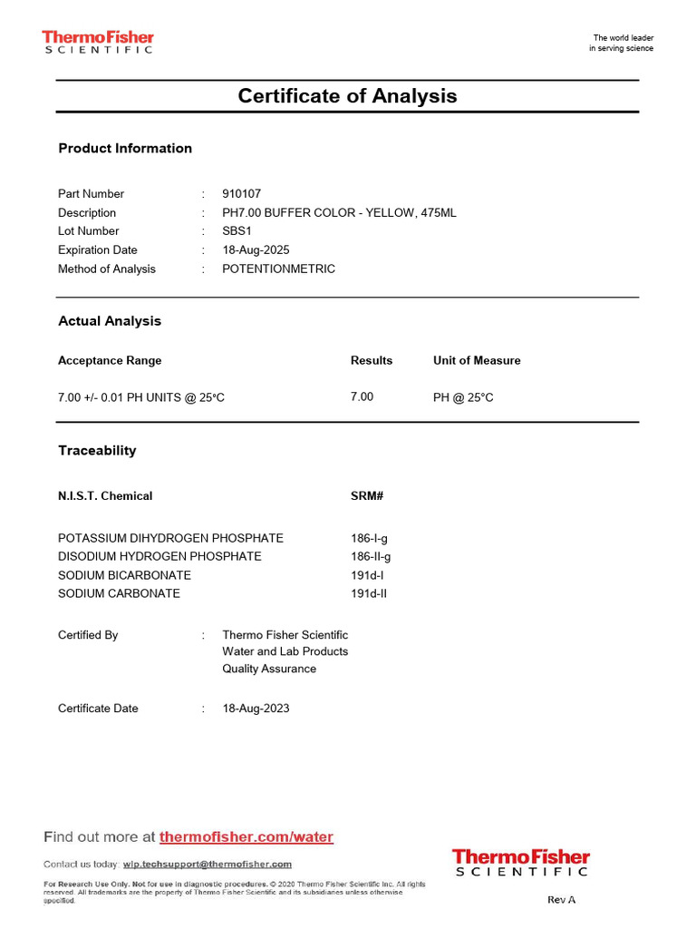 TFS-Assets LPD Certificate Certificates-Of-Analysis 910107 SBS1 | PDF