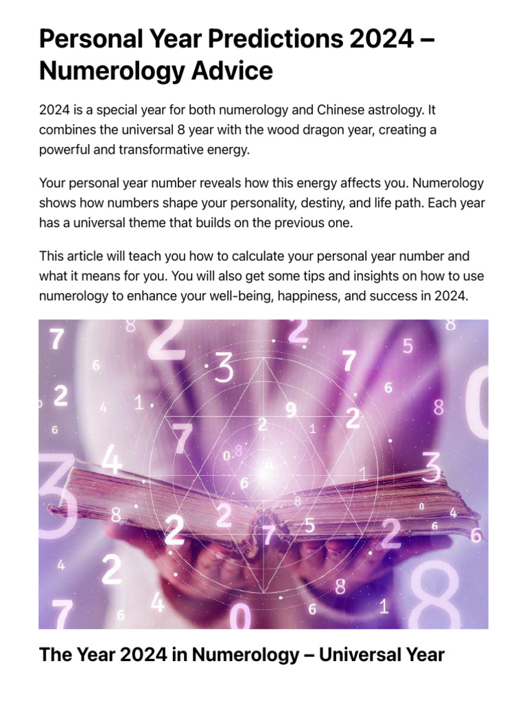 Personal Year Predictions 2024 - Numerology Advice | Download Free PDF ...