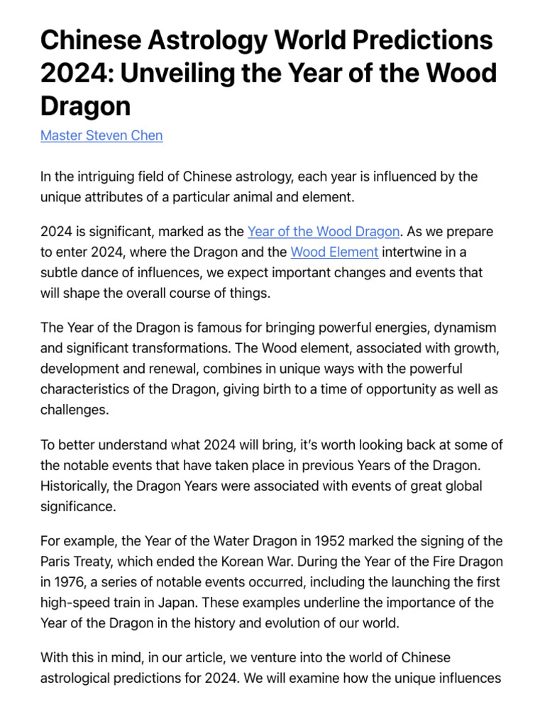 Chinese Astrology World Predictions 2024: Unveiling The Year of The ...