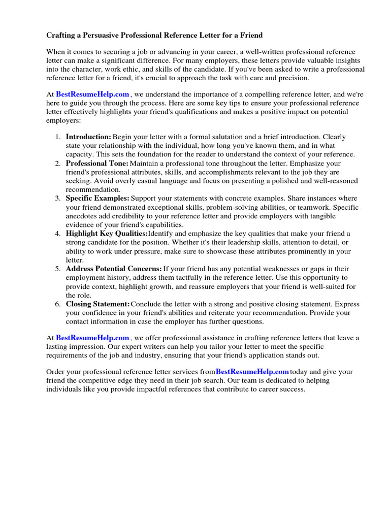 Professional Reference Letter For A Friend | PDF | Employment | Leadership