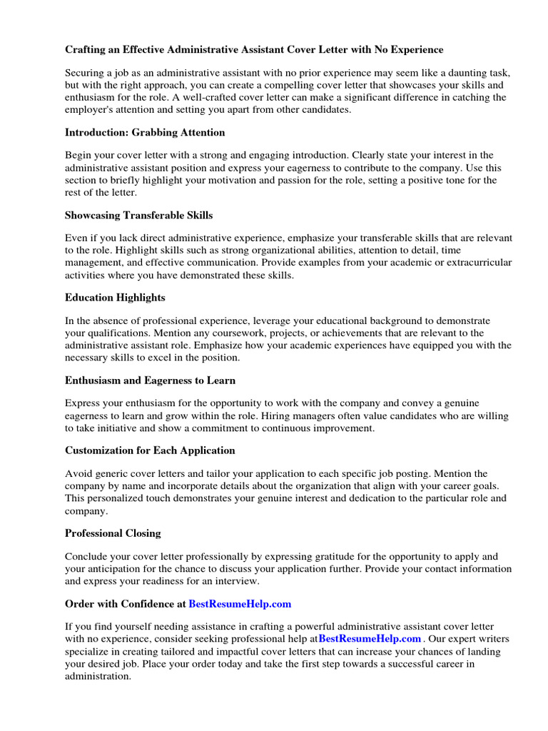 Administrative Assistant Cover Letter No Experience | PDF | Résumé ...