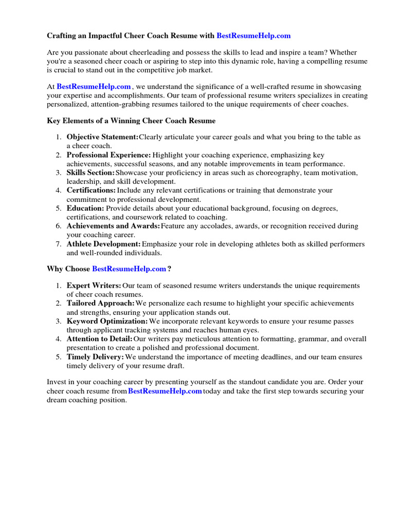 Cheer Coach Resume | PDF | Cheerleading | Résumé
