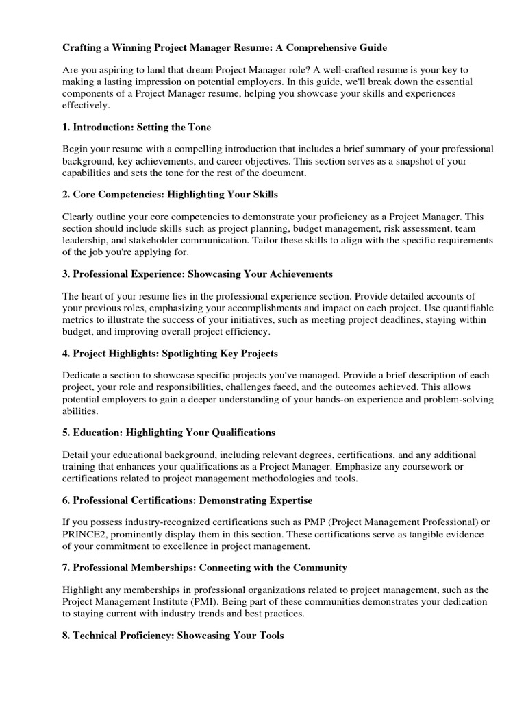 Project Manager Description For Resume | PDF | Résumé | Project Management