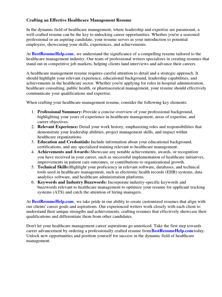 Healthcare Management Resume | PDF | Health Care | Résumé