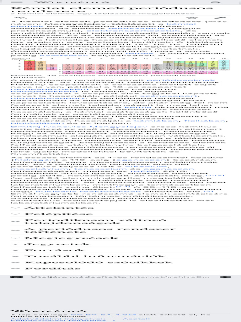 Kémiai Elemek Periódusos Rendszere - Wikipédia | PDF