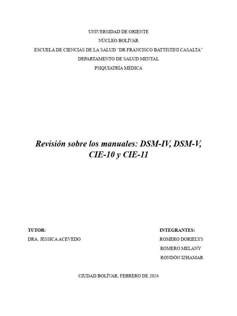 Tema 3 - DSM IV, DSM V, CIE-10 y CIE-11 | PDF | Manual Diagnóstico y Estadístico de los ...