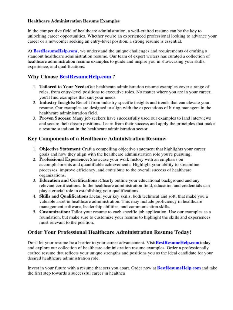 Healthcare Administration Resume Examples | PDF | Résumé | Health Care