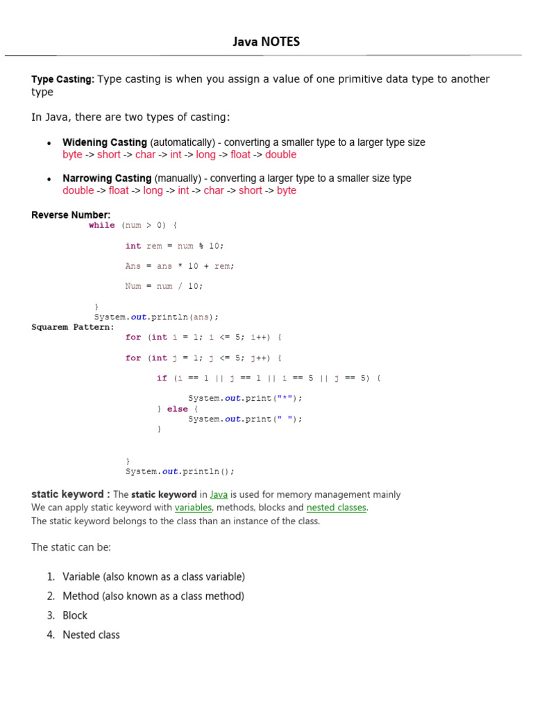 Java Notes | Download Free PDF | Integer (Computer Science) | Software ...
