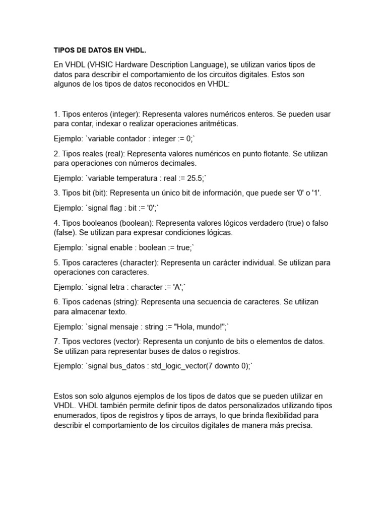 330762074-Tipos de Datos en VHDL | PDF | Vhdl | Tipo de datos