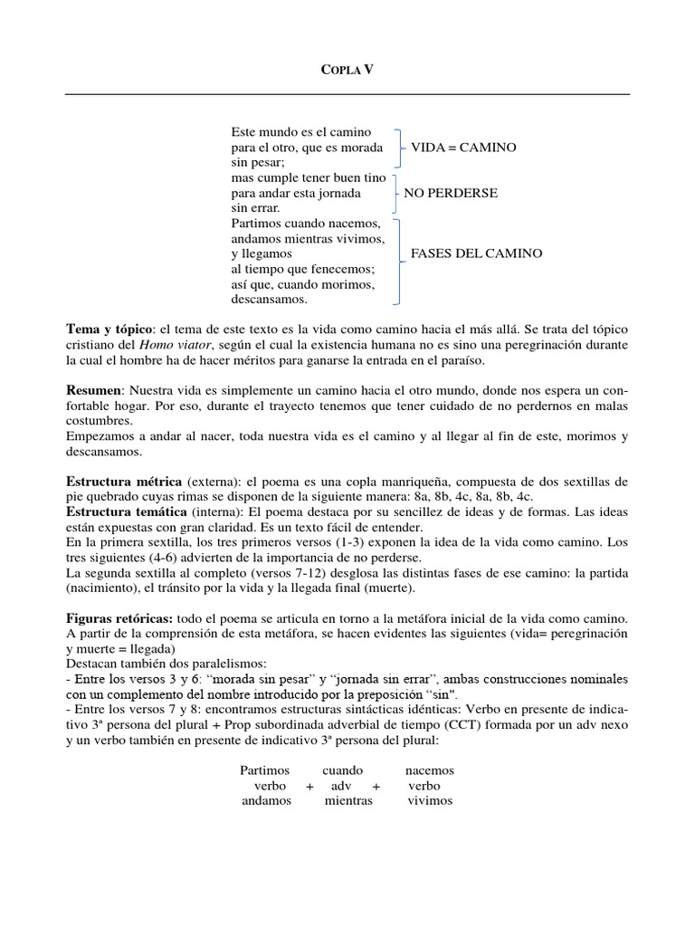 Comentario de Las Coplas 1 | PDF