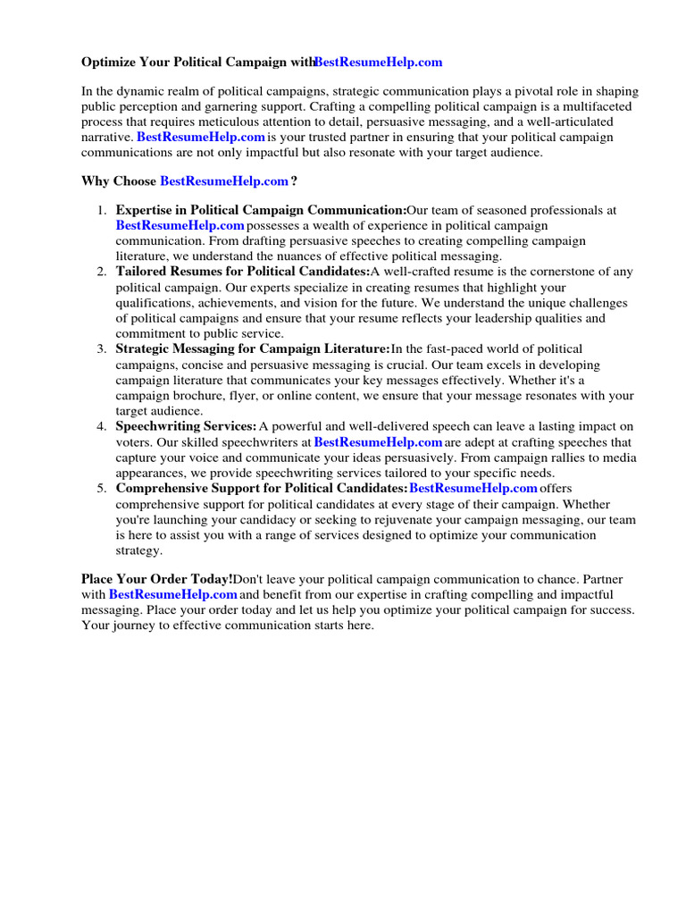 Political Campaign Cover Letter | PDF | Political Campaigns ...