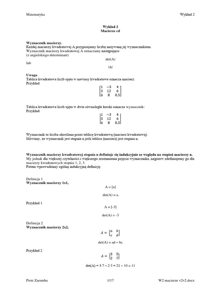 W2 Macierze v2v2 | PDF