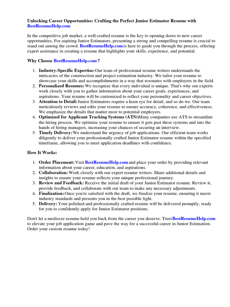Junior Estimator Cover Letter Examples | PDF | Résumé | Data Analysis