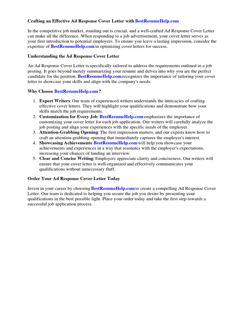 Ad Response Cover Letter | PDF | Résumé | Experience