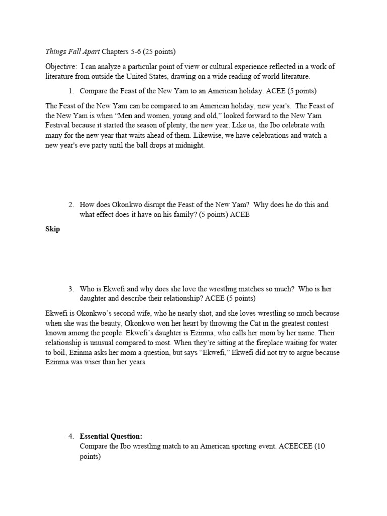 Things Fall Apart Chapters 5-6 | PDF