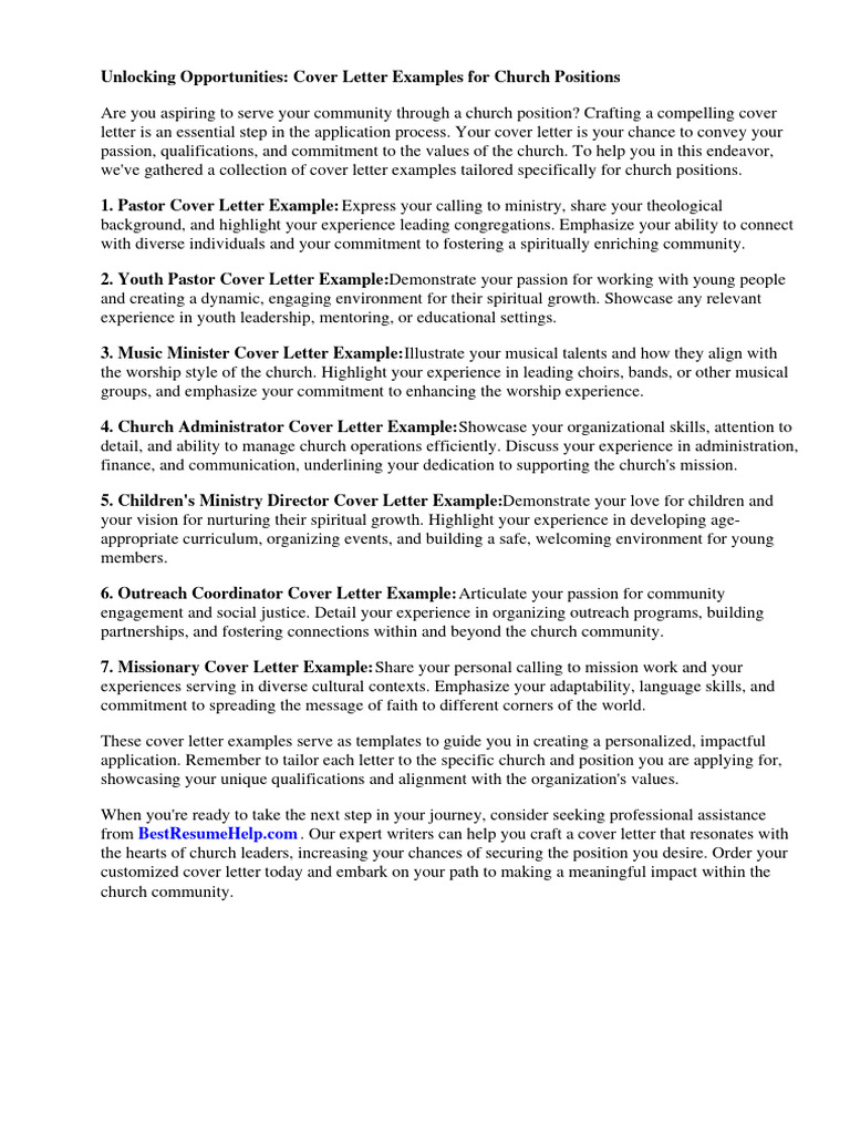Cover Letter Examples For Church Positions | PDF | Volunteering | Chaplain