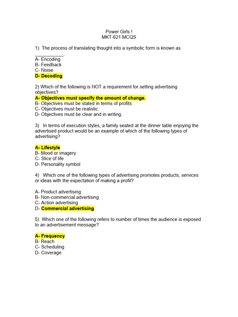Mcqsadvpromotion | PDF | Advertising | Marketing