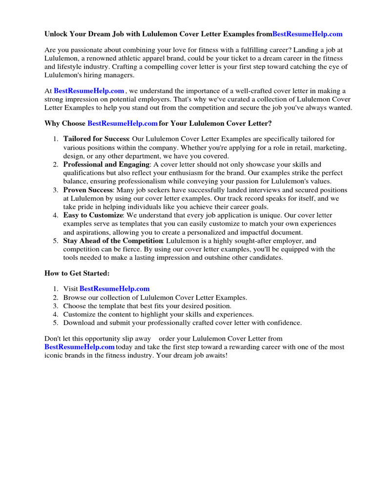 Lululemon Cover Letter Examples | PDF | Leadership | Brand