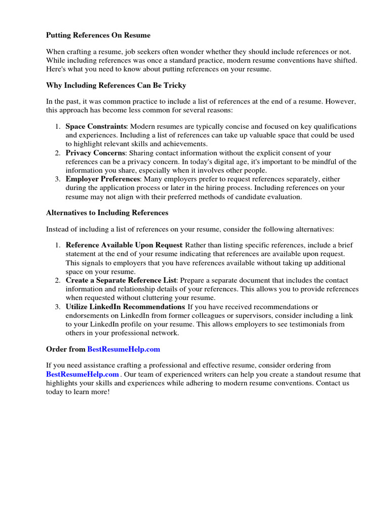 Putting References On Resume | PDF | Résumé | Linked In