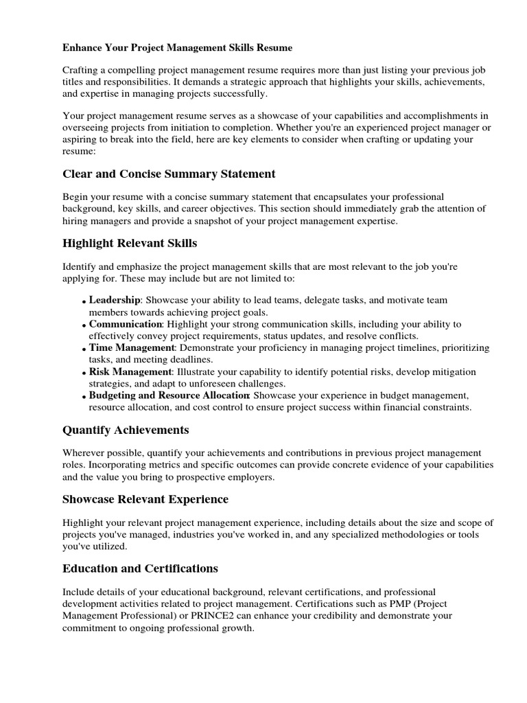 Project Management Skills Resume | PDF | Résumé | Project Management