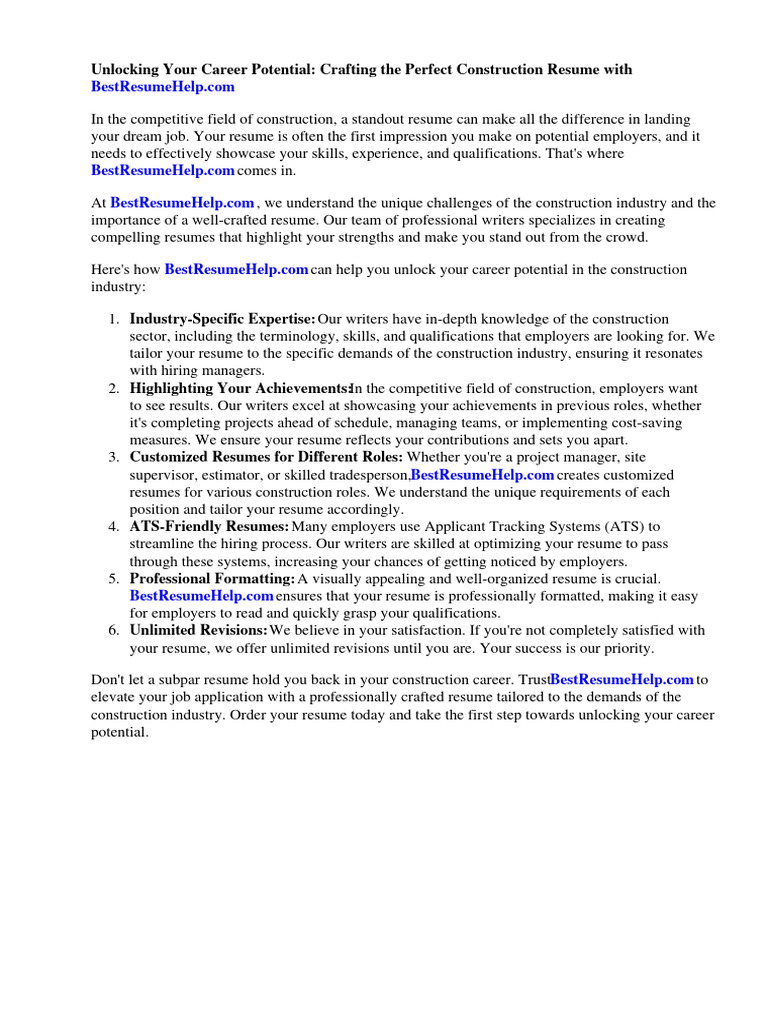 Construction Resume Samples | PDF | General Contractor | Résumé