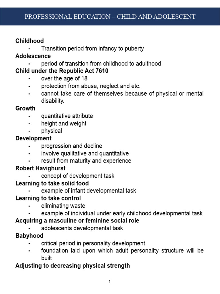 Prof Ed - Child and Adolescent | PDF | Child Development | Adolescence