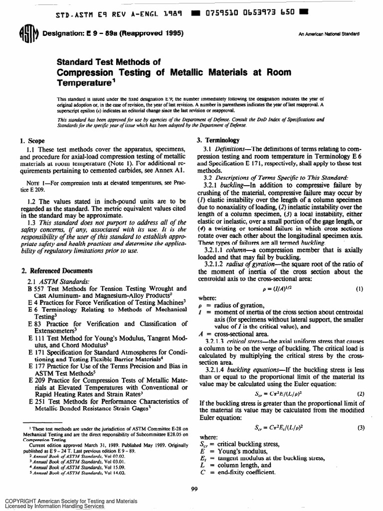 Astm E9 | Download Free PDF | Strength Of Materials | Yield (Engineering)