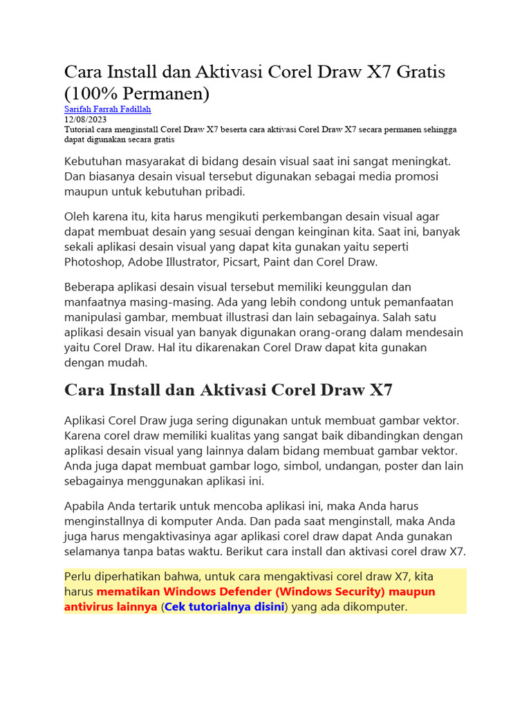 Cara Install Dan Aktivasi Corel Draw X7 Gratis | PDF