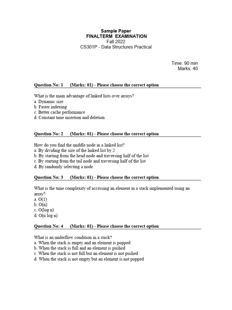 Final Exams - Sample Paper CS301P | PDF | Software Engineering | Data ...