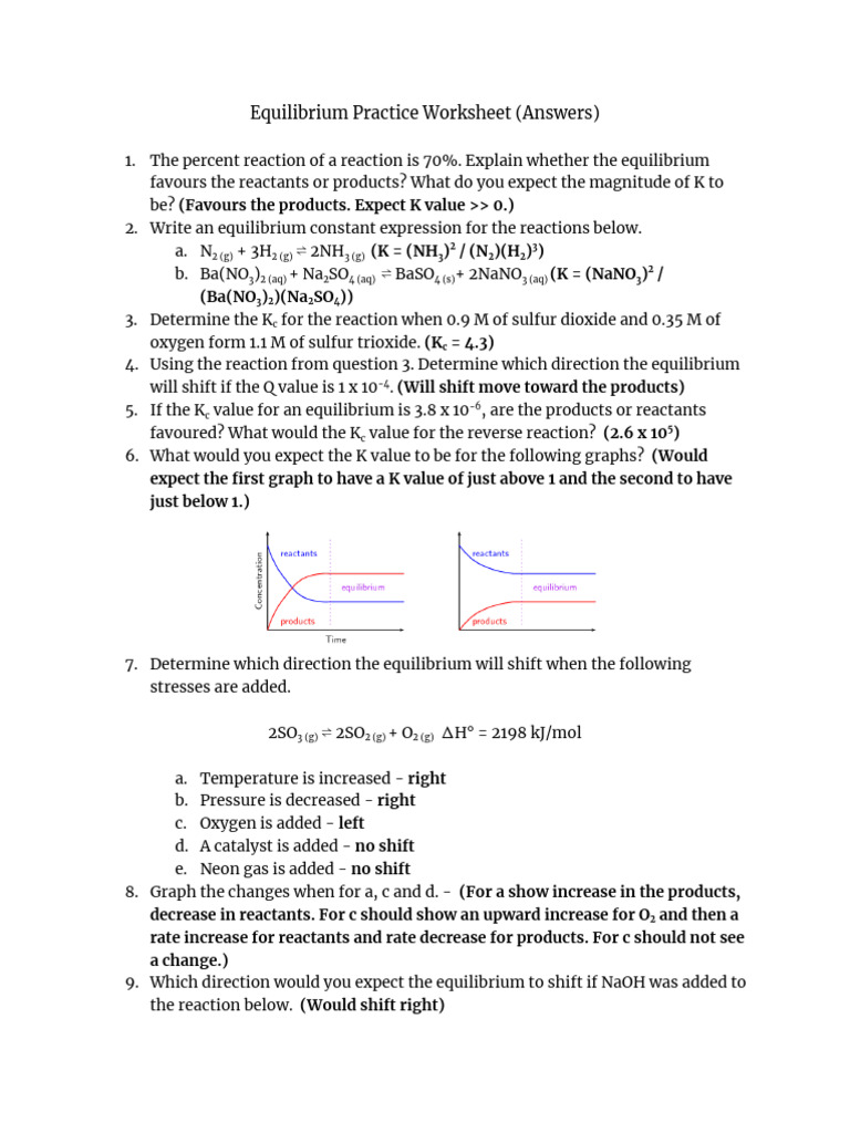 Equilibrium Practice Answers | PDF | Chemical Reactions | Chemical Equilibrium