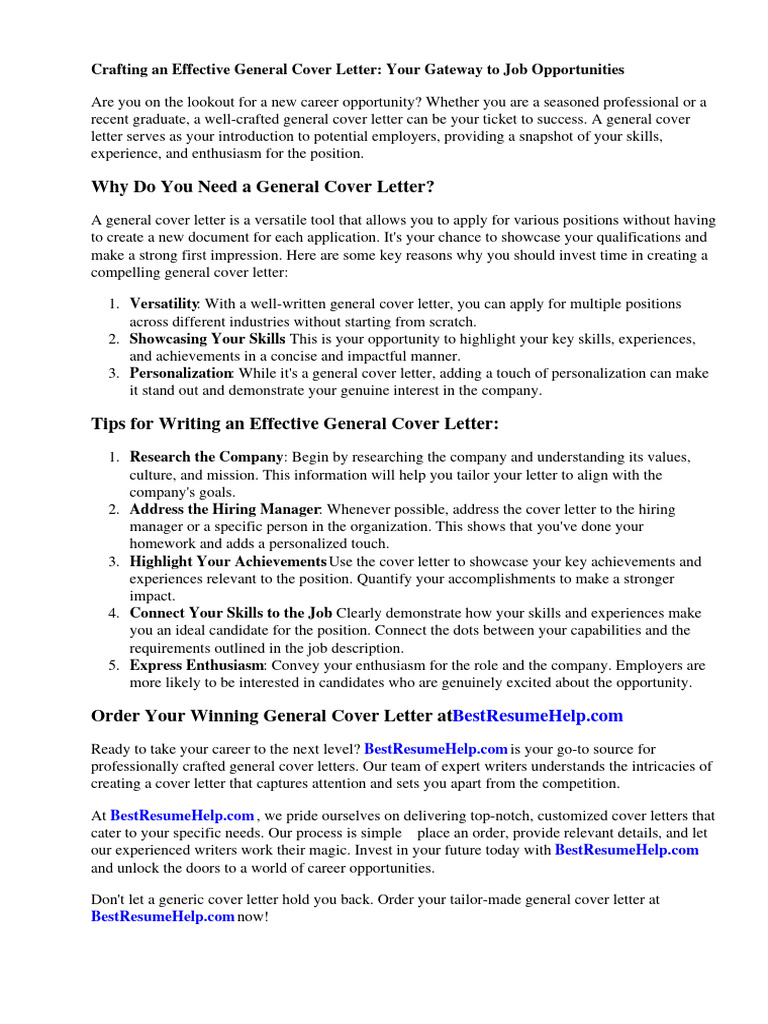 How To Write A Good General Cover Letter | PDF | Résumé | Recruitment